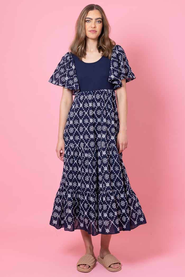 Rosetta Navy Embroidered Dress – Augustine