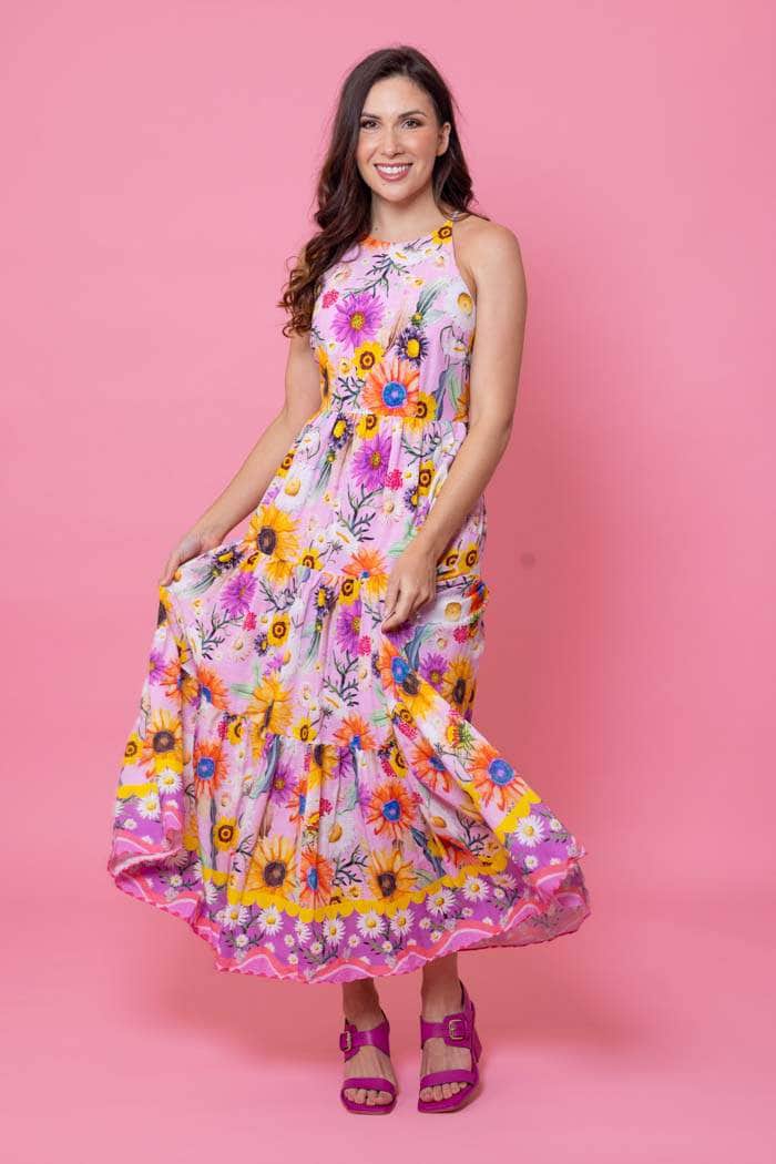 Eveline Maxi Dress Pink Sunflower – Augustine