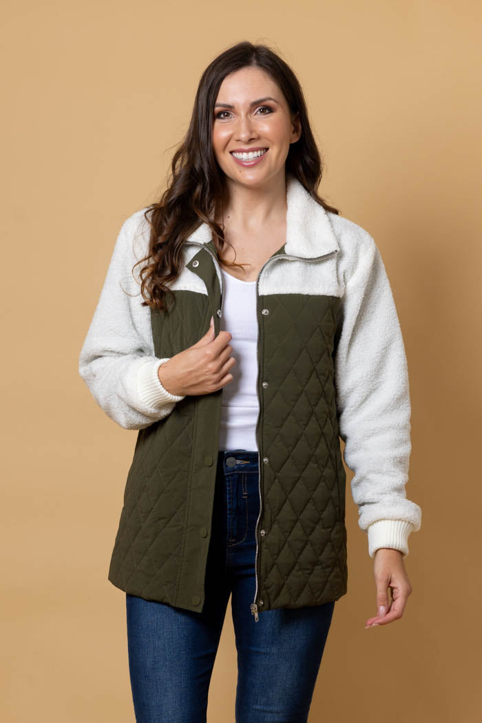 Finley Quilted Sherpa Jacket Khaki – Augustine