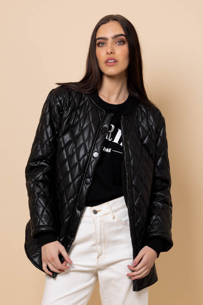 Rowena Faux Leather Padded Jacket Black – Augustine