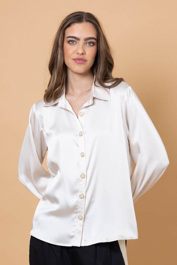 Tylie Satin Shirt Champagne – Augustine