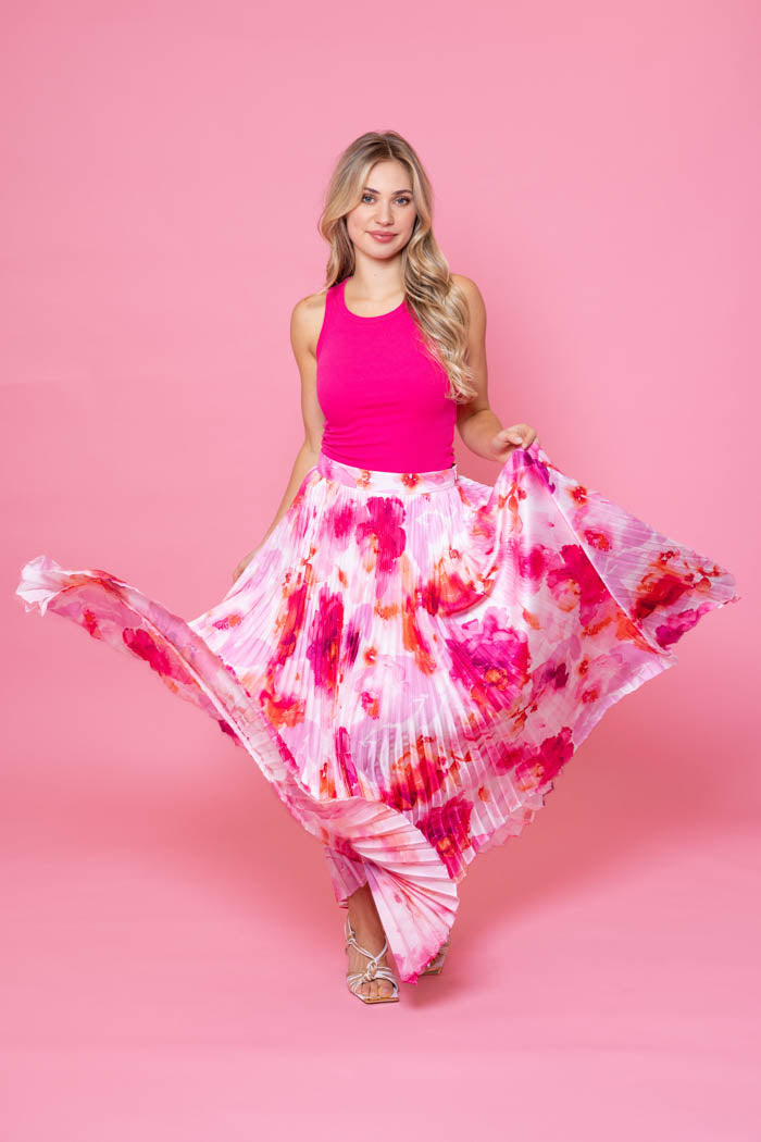 Anna Maxi Pleat Skirt Rose – Augustine