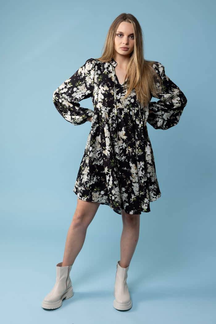 Aria Mini Dress Black Floral – Augustine