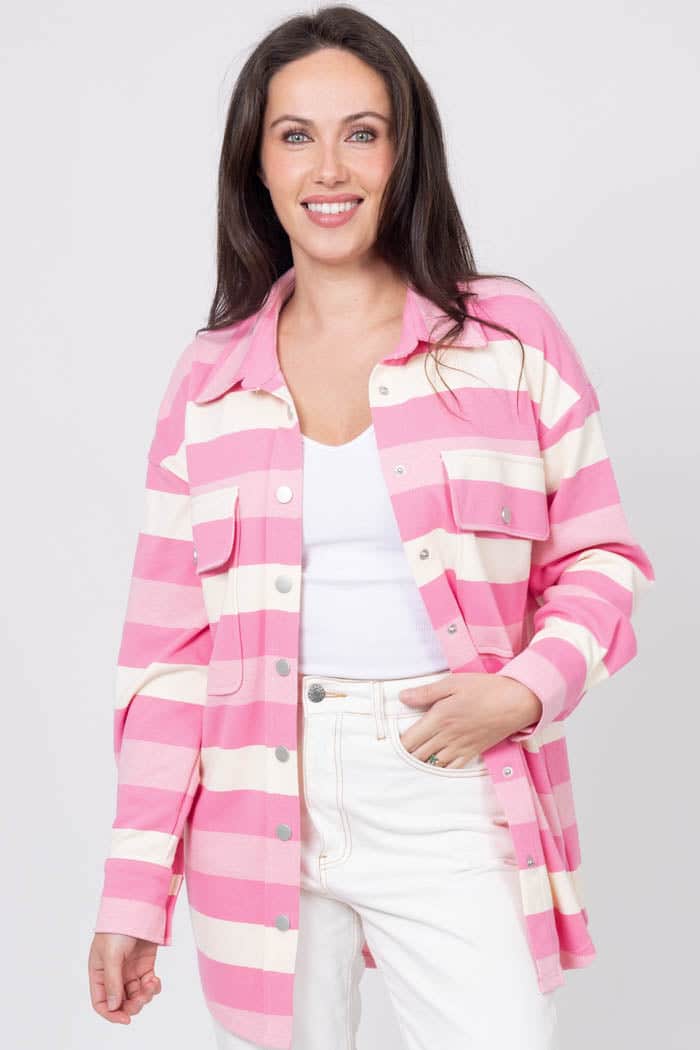 Amelia Stripe Shacket Pink – Augustine