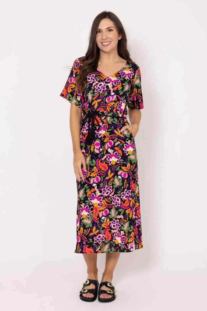 Addison Midi Dress Black Floral – Augustine