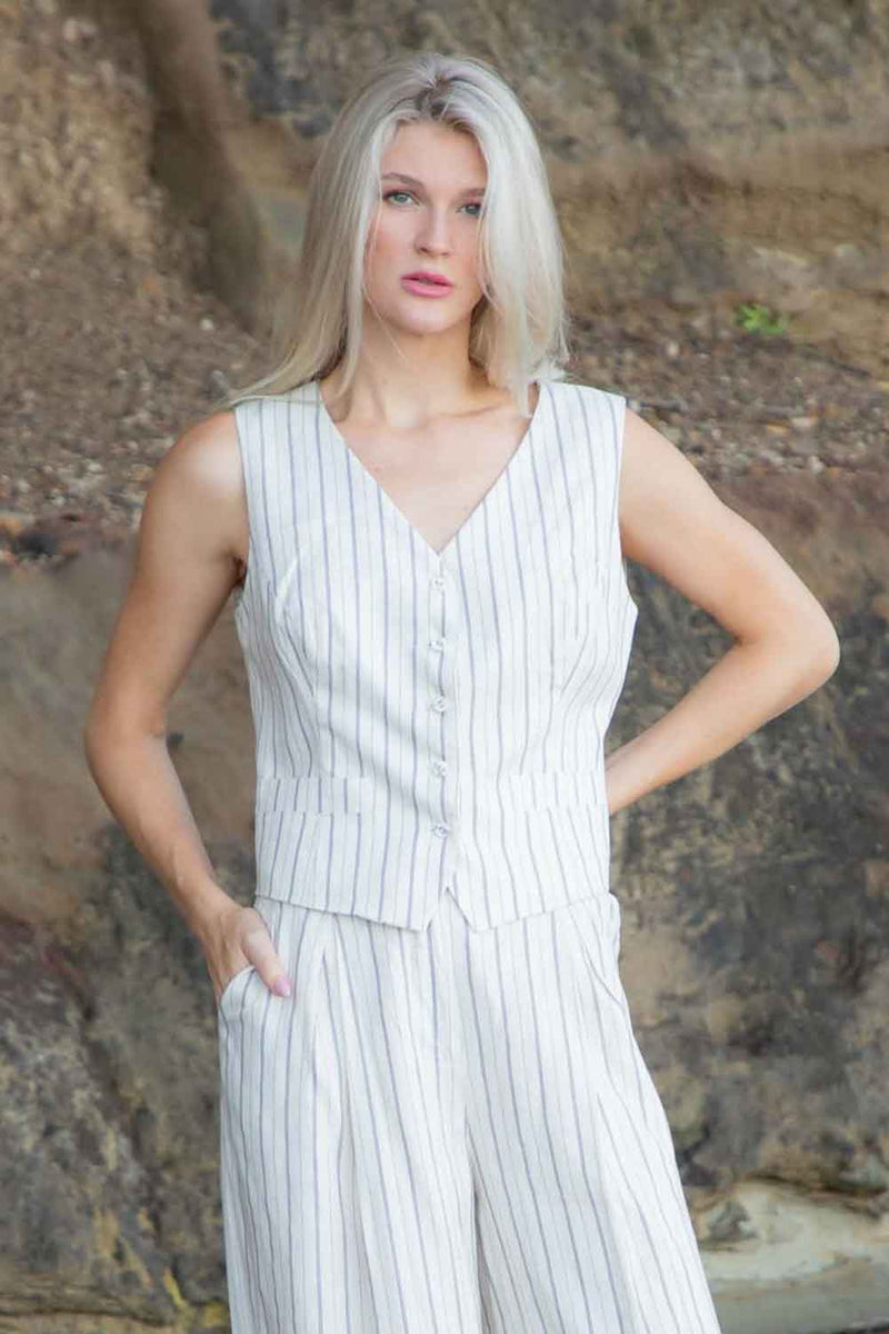 Dune Waistcoat Beige Pinstripe – Augustine