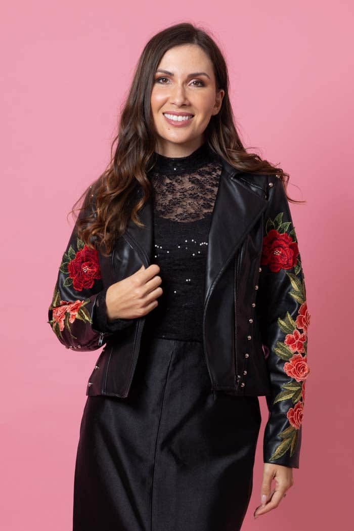 Rosie Faux Leather Jacket Rose Black – Augustine
