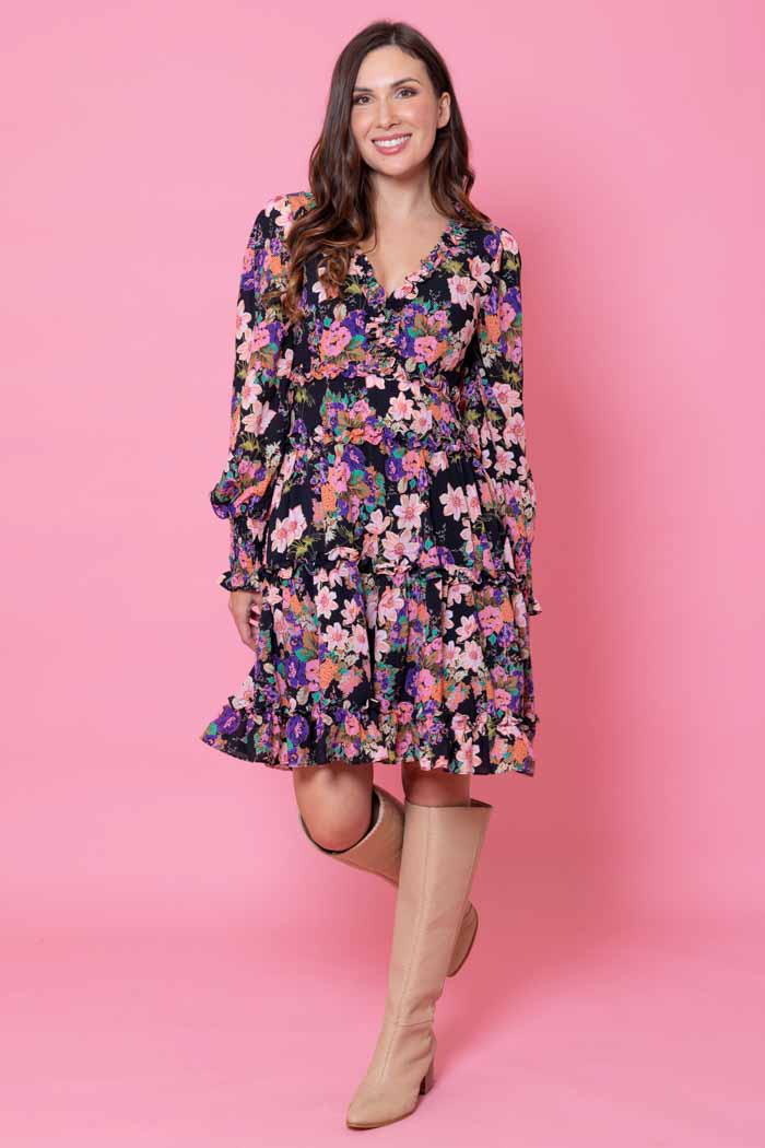 Rhiannon Dress Fluro Floral Black – Augustine