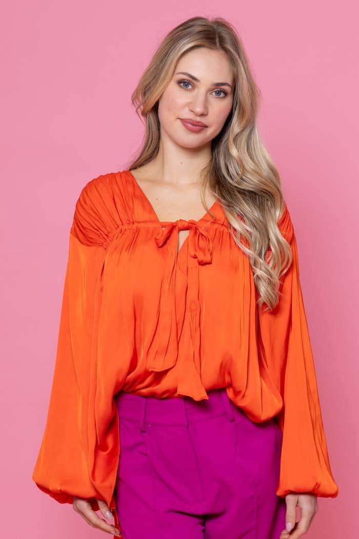 Riley Bow Blouse Orange – Augustine