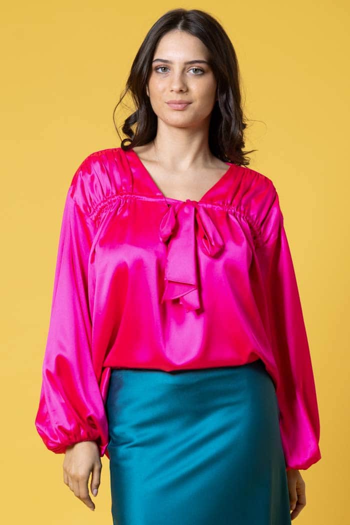 Riley Bow Blouse Pink – Augustine