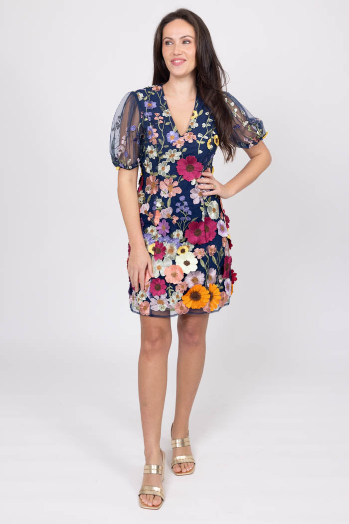 Milly Dress Embroidered Navy – Augustine