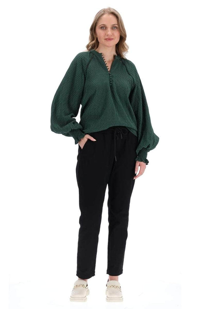 Buy Riley Blouse Green Velvet Stripe by Amaya online - Augustine