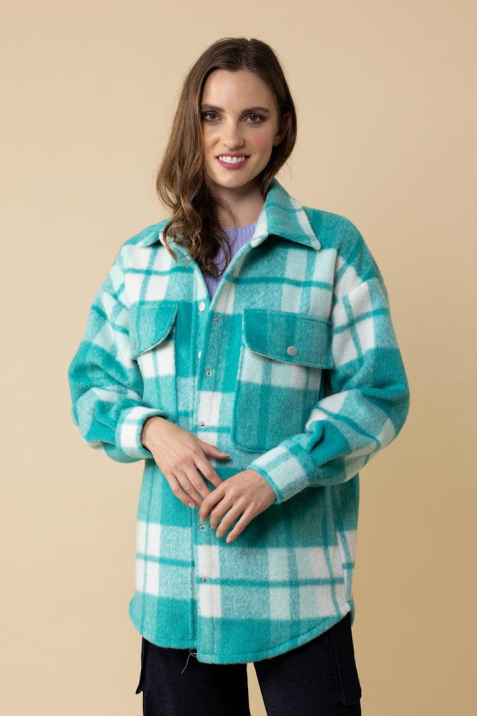 Buy Vine Shacket Teal Check by Charlo online - Augustine