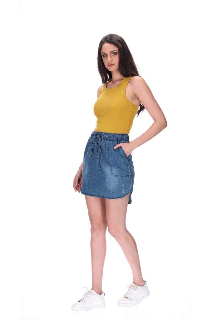 Buy Dalton Mini Skirt Stonewash Denim by Pretty Basic online - Augustine
