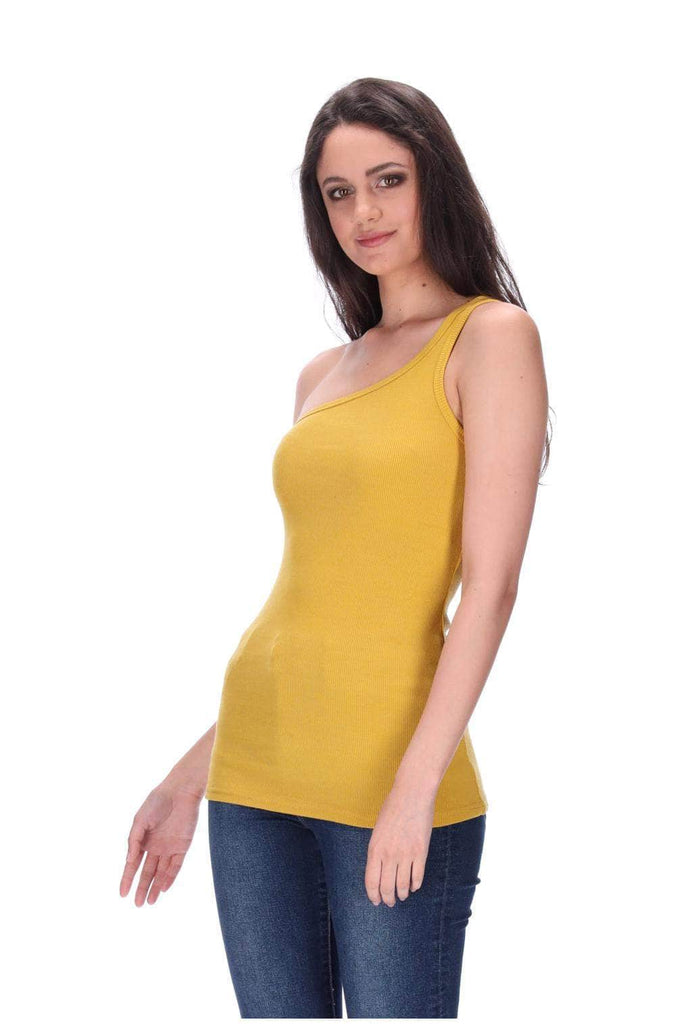 Buy Delaney One Shoulder Singlet Mustard by Pretty Basic online - Augustine