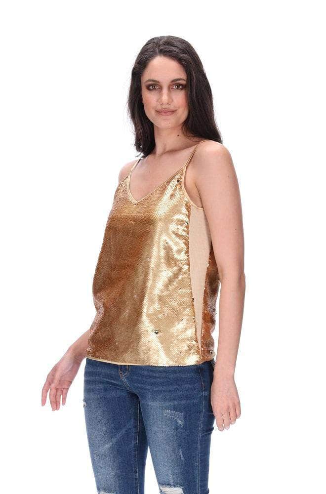 Buy Jazmyn Sequin Singlet Gold by Pretty Basic online - Augustine